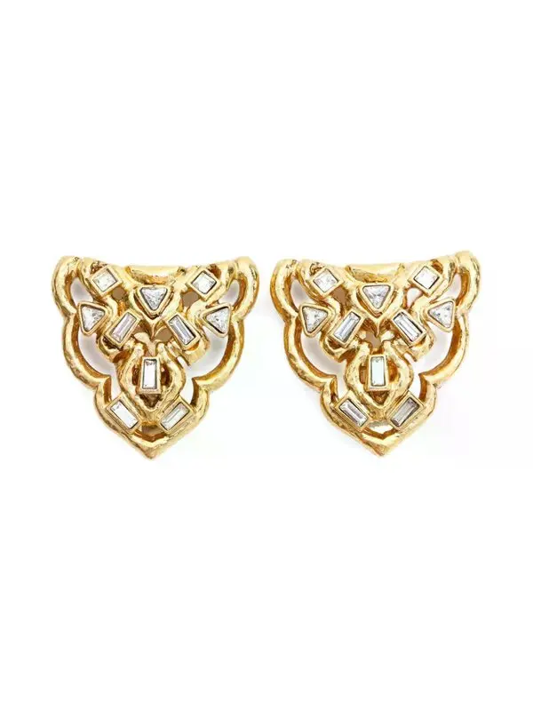 Saint Laurent 1980-2000s Embellished Clip-on Earrings - Gold