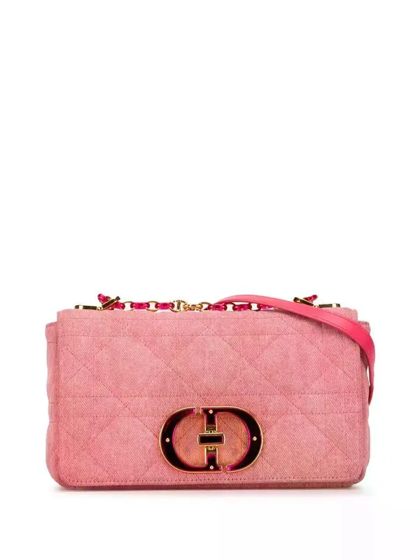 Dior 2022 Medium Macrocannage Denim Caro Crossbody Bag - Pink