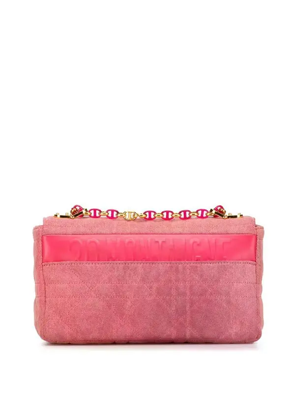 Dior 2022 Medium Macrocannage Denim Caro Crossbody Bag - Pink