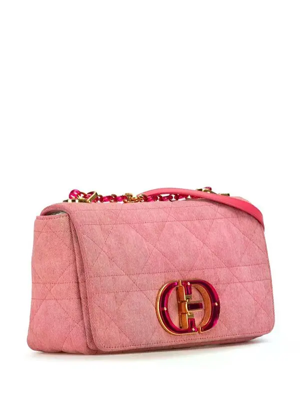Dior 2022 Medium Macrocannage Denim Caro Crossbody Bag - Pink