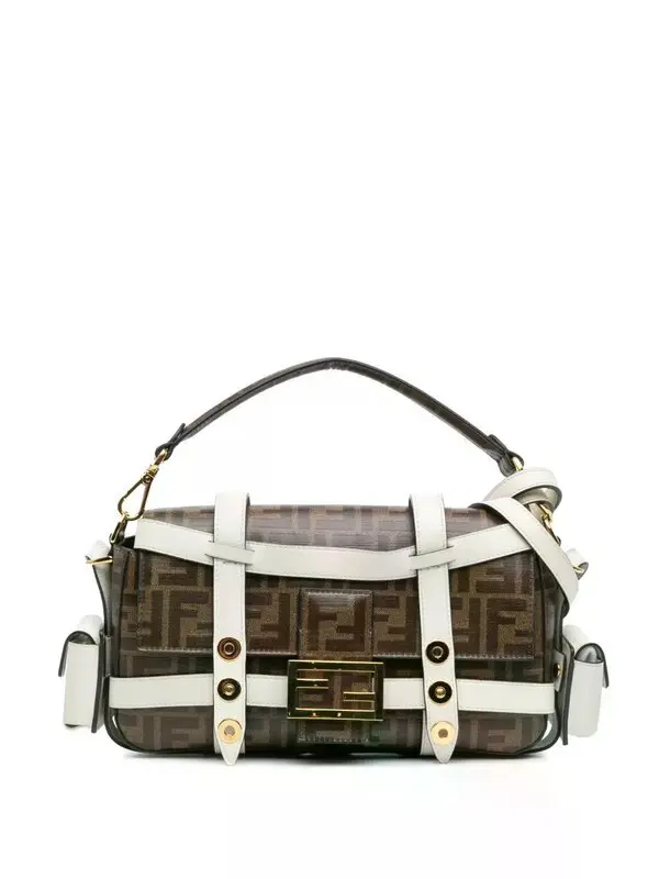 Fendi Zucca Glazed Fabric Cage Baguette Satchel - Brown