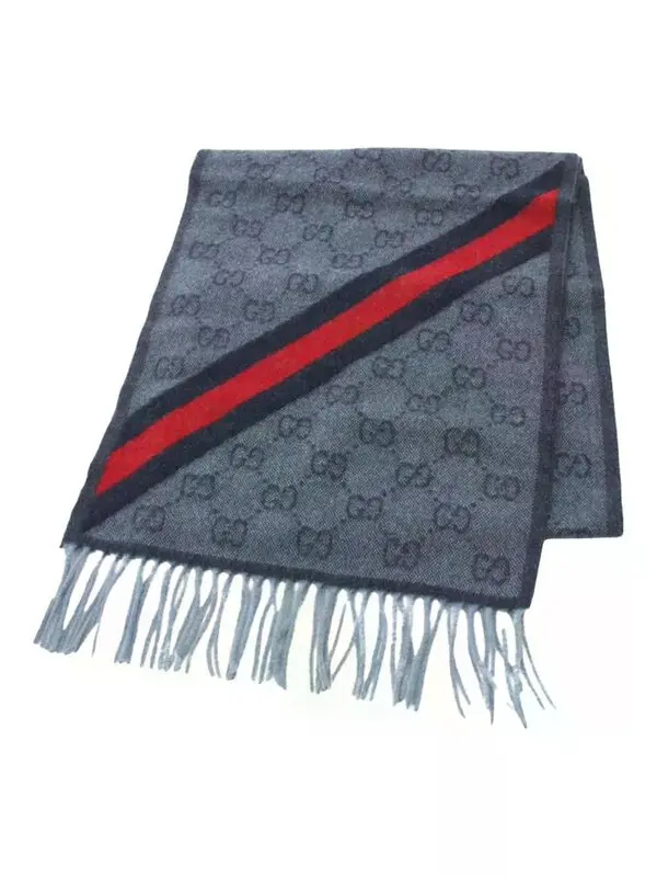 Gucci 2020s Gg-pattern Fringed Scarf - Blue