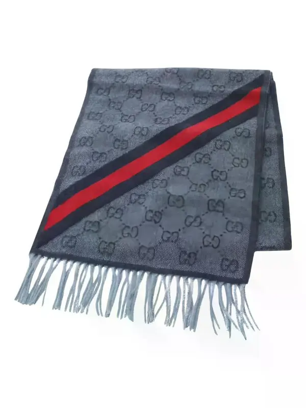 Gucci 2020s Gg-pattern Fringed Scarf - Grey