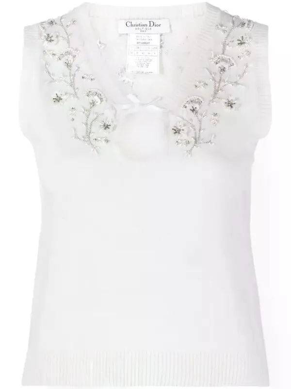 Dior 2000s Floral-embroidered Knitted Top - Neutrals