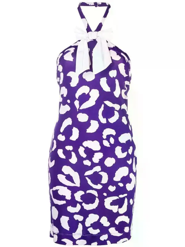 Moschino 2000s Leopard-print Halterneck Mini Dress With Bow Detail