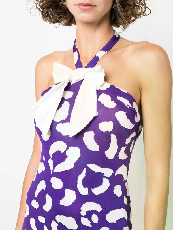 Moschino 2000s Leopard-print Halterneck Mini Dress With Bow Detail