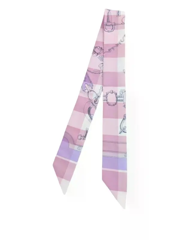 Hermès 2000-2025 Mors Et Gourmettes Vichy Silk Twilly Scarf Scarves - Pink