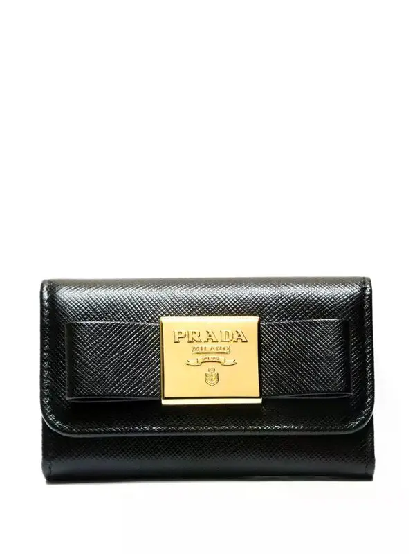 Prada 2010-2020s Saffiano-bow Key Case - Black