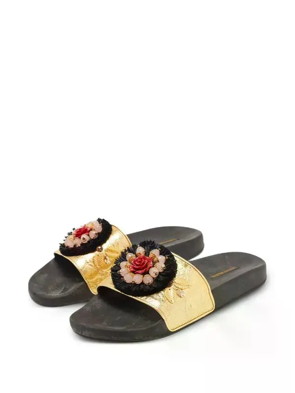 Dolce & Gabbana Appliqué-detail Jacquard Sandals - Gold