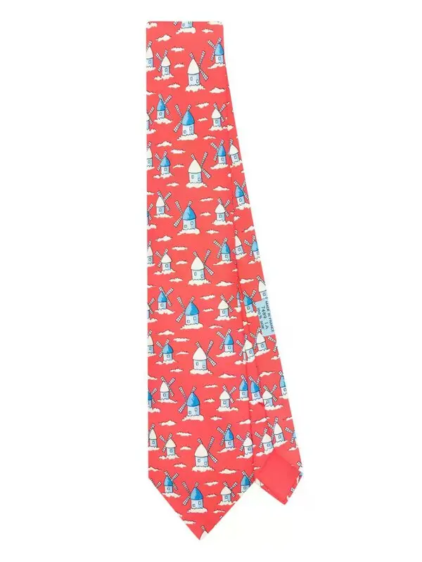 Hermès 2000s Windmills-print Silk Tie - Red