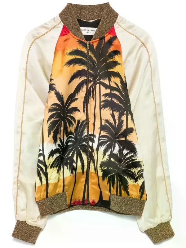 Saint Laurent Palm-tree Print Bomber Jacket - Orange