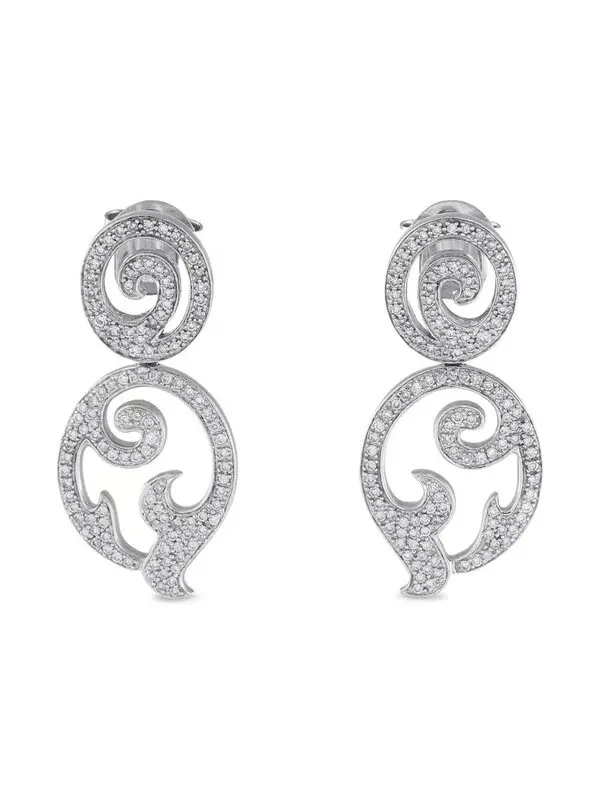TOUS 18k White Gold Diamond Swirl Earrings - Silver