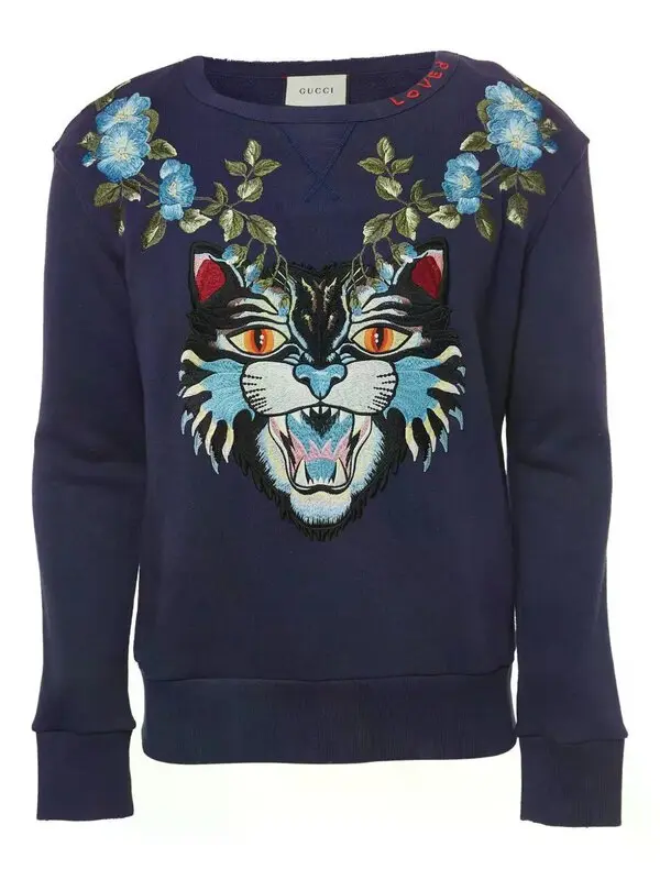 Gucci Embroidered Cotton Sweatshirt - Blue