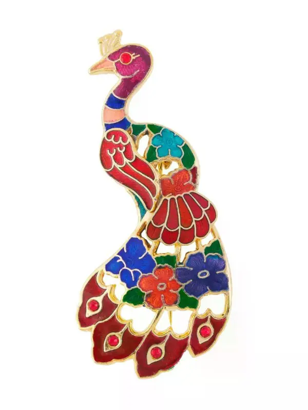 SUSAN CAPLAN 1980s Peacock Brooch - Red
