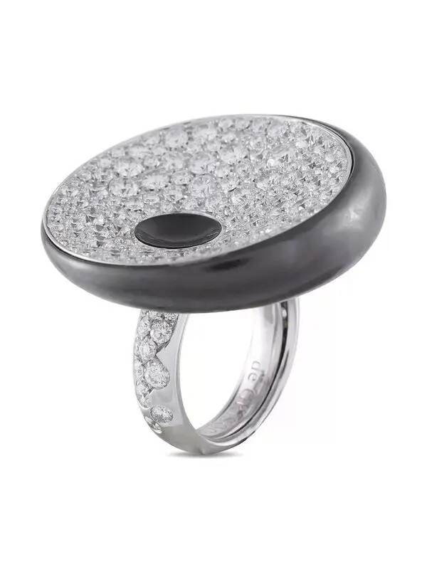 De Grisogono 18k White Gold Diamond And Onyx Ring - Silver
