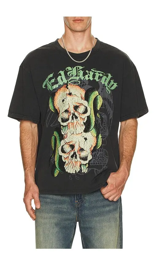 Ed Hardy Skull Snakes Boxy Tee In Black