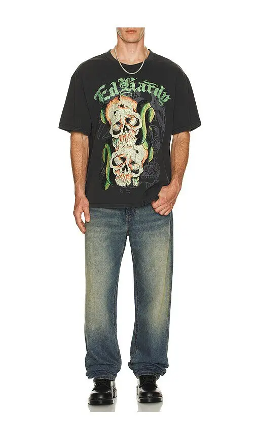 Ed Hardy Skull Snakes Boxy Tee In Black