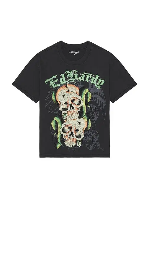 Ed Hardy Skull Snakes Boxy Tee In Black