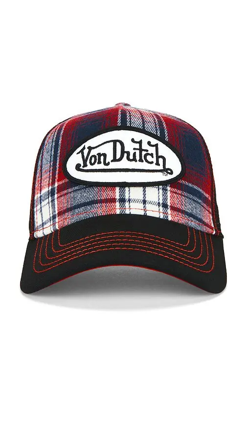 VON DUTCH Plaid Trucker Hat - Team Red