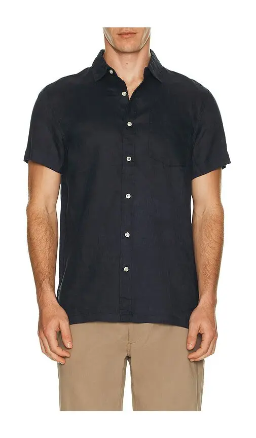 Scotch & Soda Short Sleeve Linen Shirt In Navy - Night
