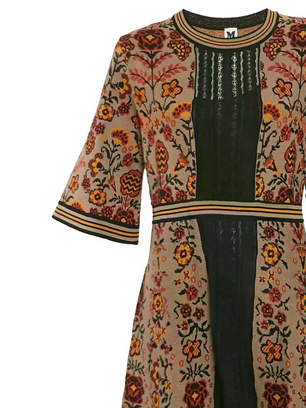 Missoni Floral Pattern Midi Dress With Lace And Striped Trim