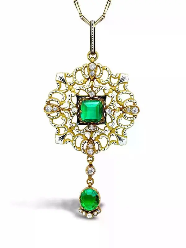 PRAGNELL 18kt Yellow Carlo & Arthur Giuliano Emerald And Diamond Enamel Pendant Necklace - Gold