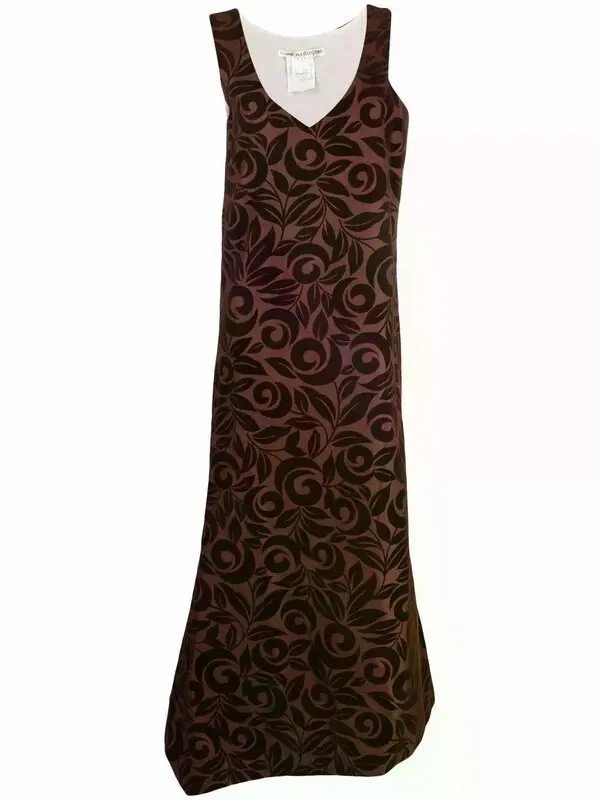 Comme Des Garçons 1996 Foliage-print Velvet Dress - Brown