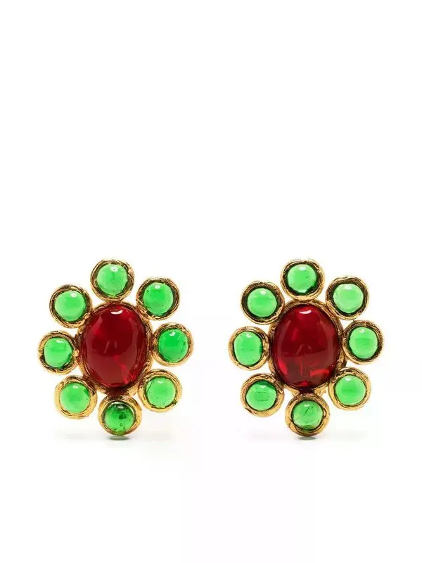 Gripoix Gemstone-embellished Floral Clip-on Earrings - Gold