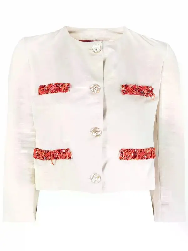 A.N.G.E.L.O. VINTAGE CULT 1990s Bead-embellished Cropped Jacket - Neutrals