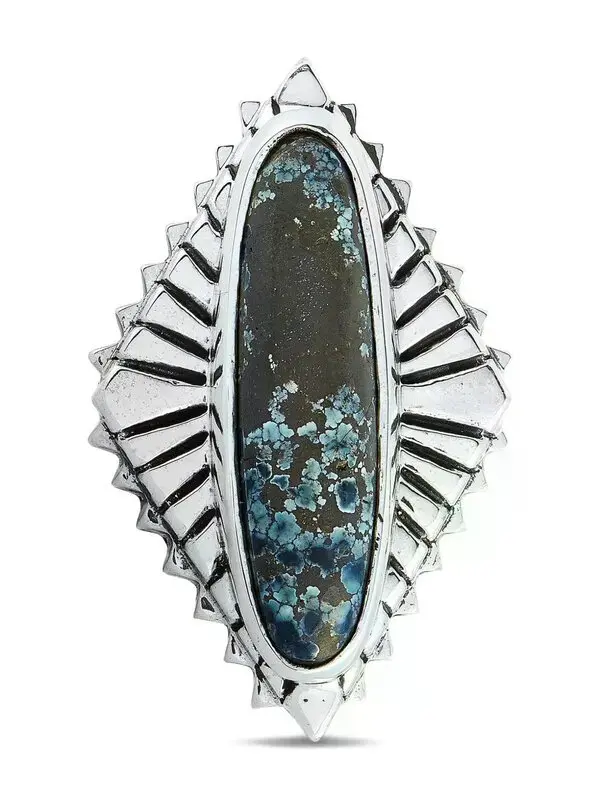 KING BABY STUDIO Sterling Concho Signet Ring With Turquoise - Silver