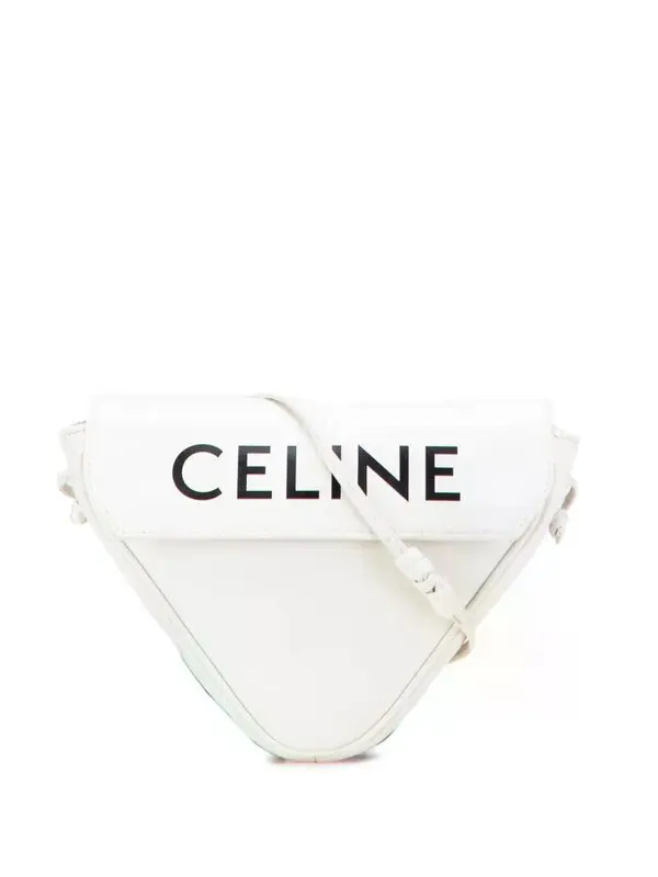 Celine 2020 Smooth Calfskin Logo Triangle Crossbody Bag - White