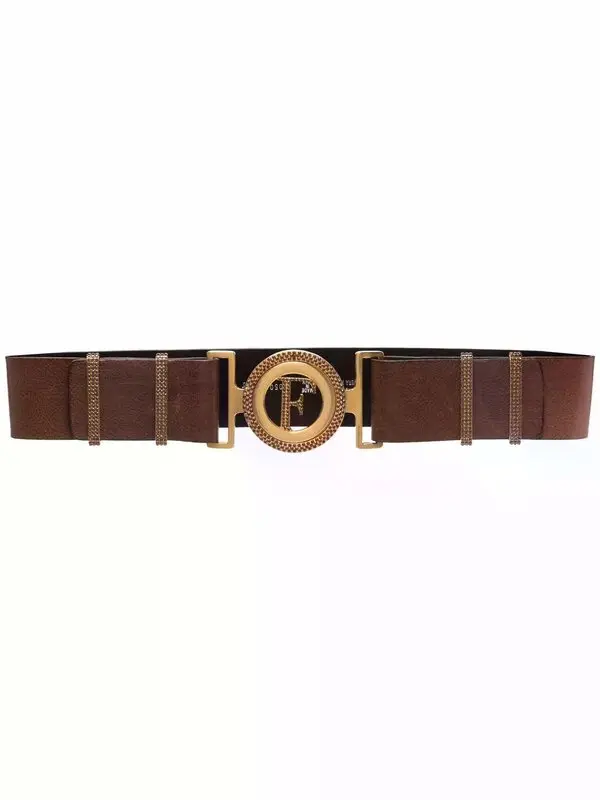 Gianfranco Ferre 1990s Cut-out Logo Buckle Leather Belt - Brown