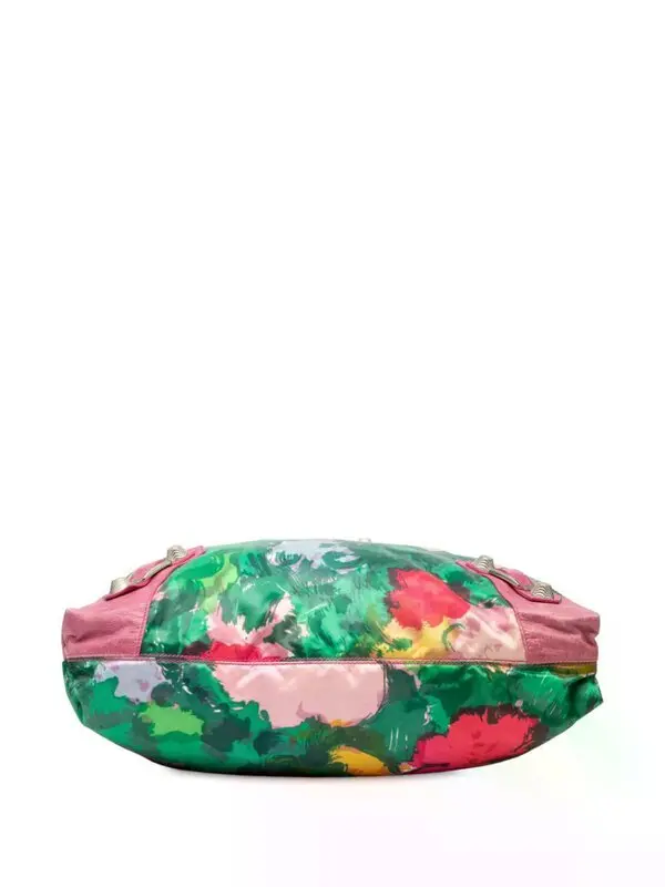 Balenciaga Lambskin And Satin Floral Print Motocross Giant 21 Brief Satchel - Pink
