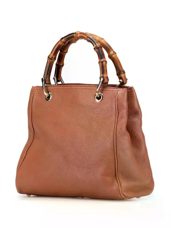 Gucci Small Calfskin Bamboo Shopper Satchel - Brown