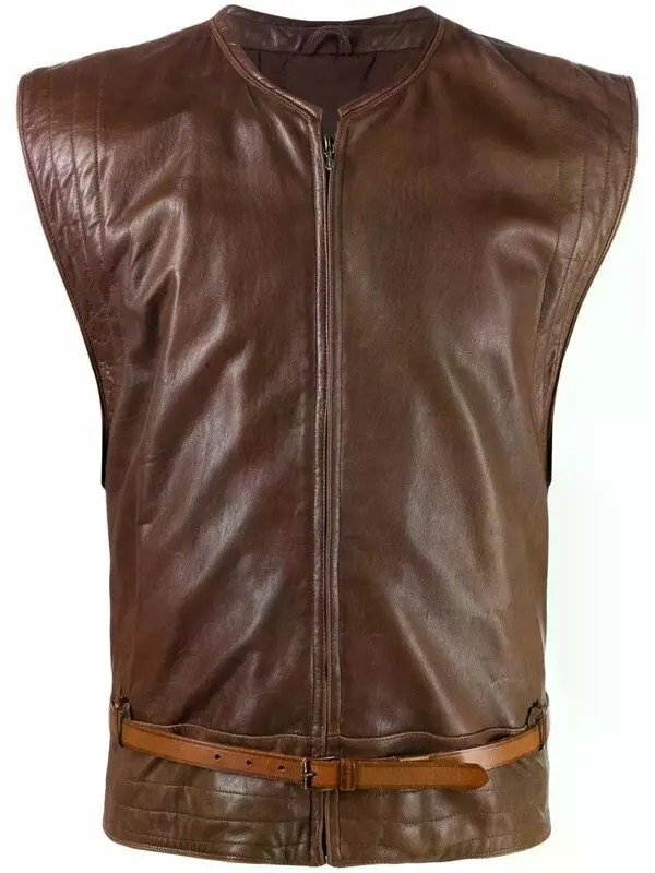 Versace 1980s Quilted Leather Belted Waistcoat