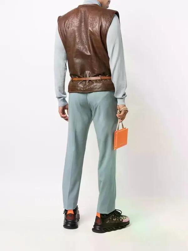 Versace 1980s Quilted Leather Belted Waistcoat
