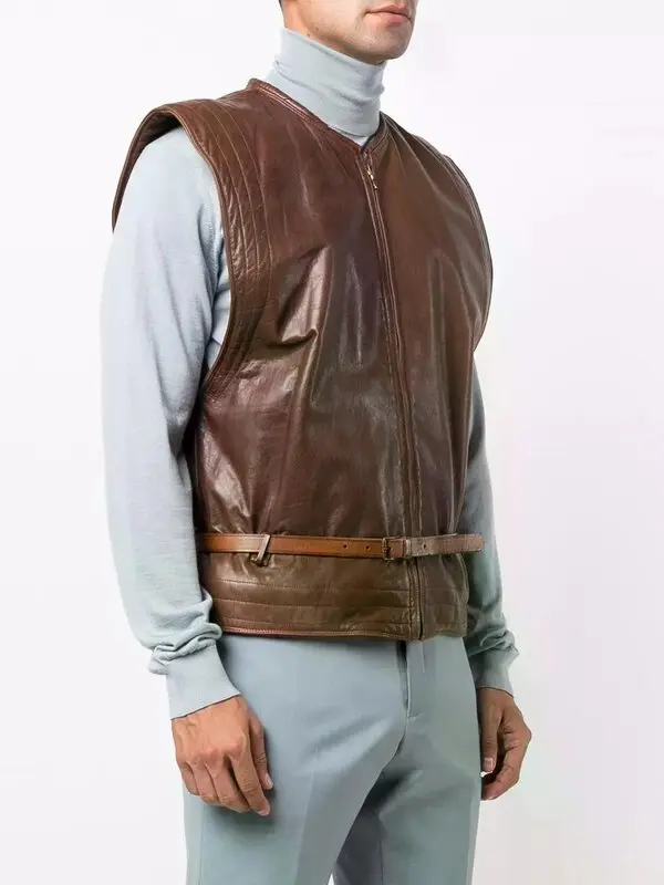 Versace 1980s Quilted Leather Belted Waistcoat