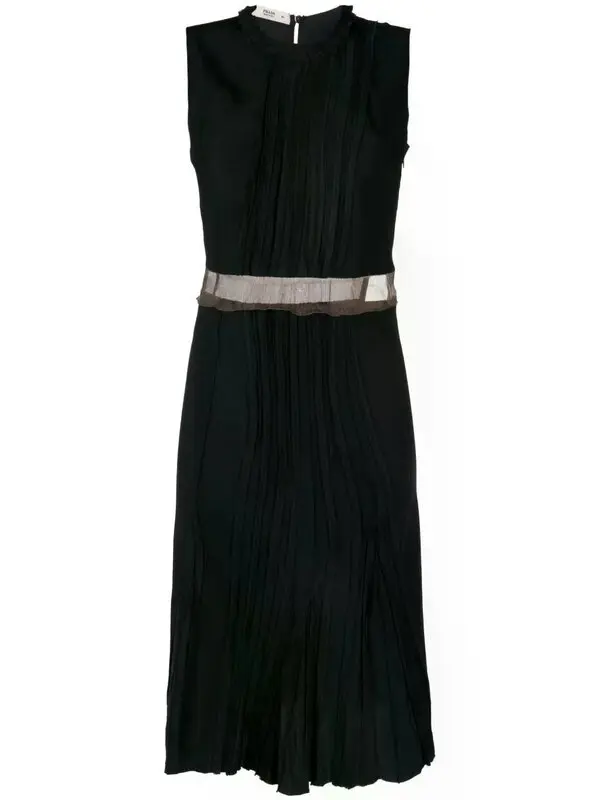 Prada Pleated Sleeveless Silk Dress