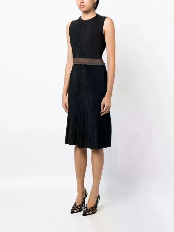 Prada Pleated Sleeveless Silk Dress