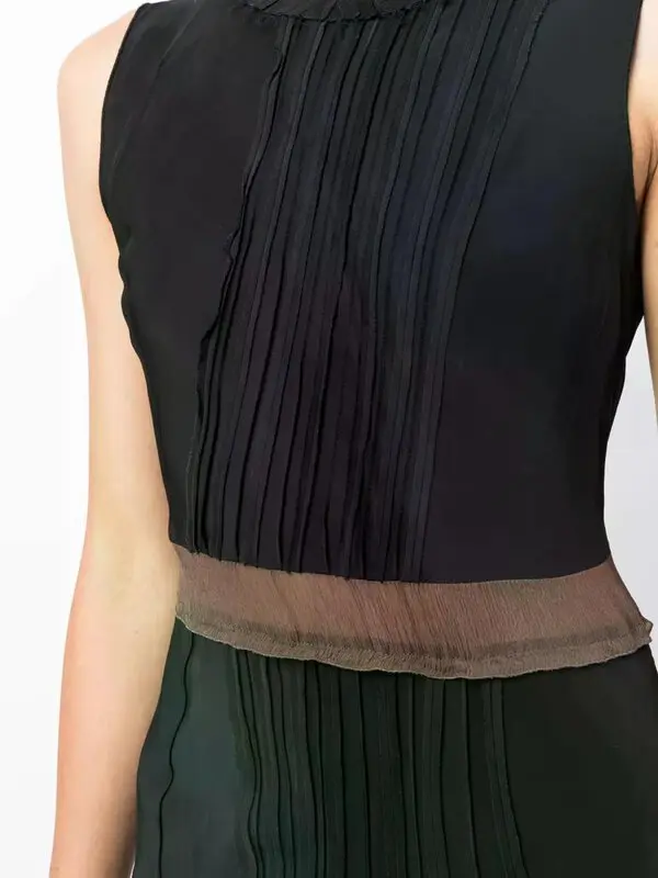 Prada Pleated Sleeveless Silk Dress