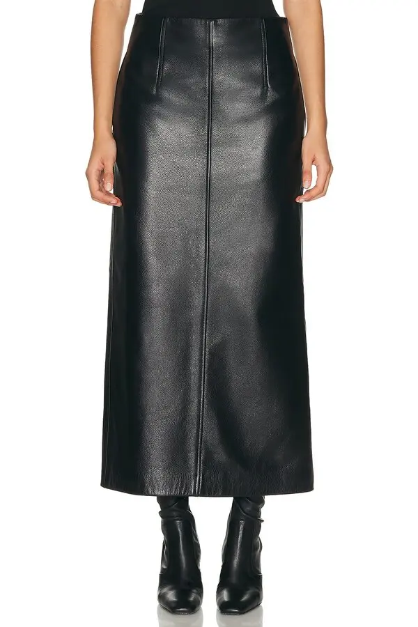 TOTEME Grained Leather Straight Skirt - Black