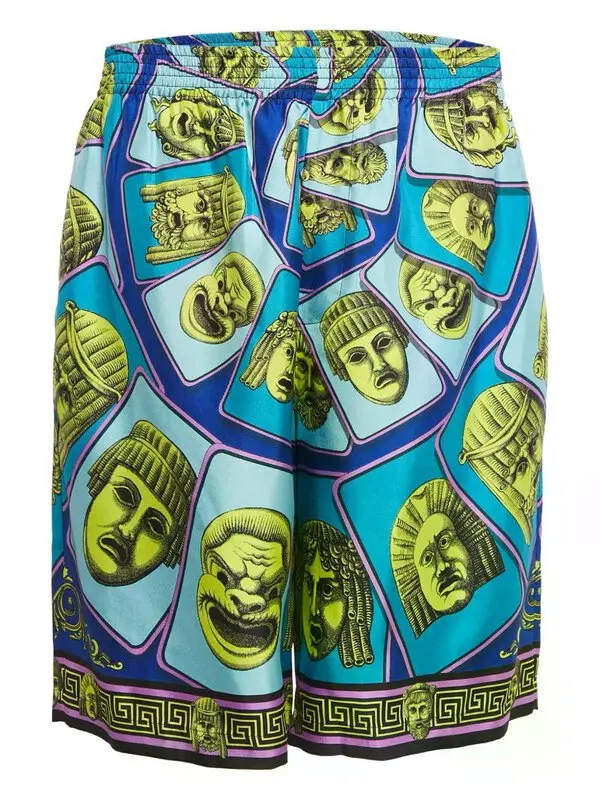 Versace Mask-motif Silk Shorts - Blue