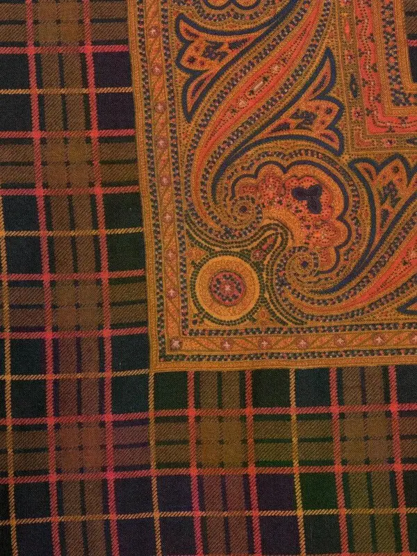 Saint Laurent 1970s Paisley Checkered Scarf