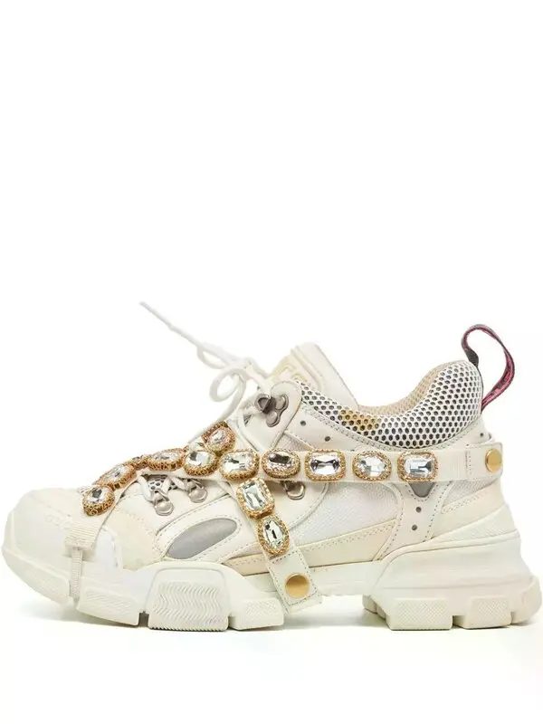 Gucci Crystal-embellished Leather Sneakers