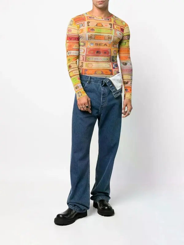 JEAN PAUL GAULTIER 2000s Graphic-print Semi-sheer Long-sleeve T-shirt