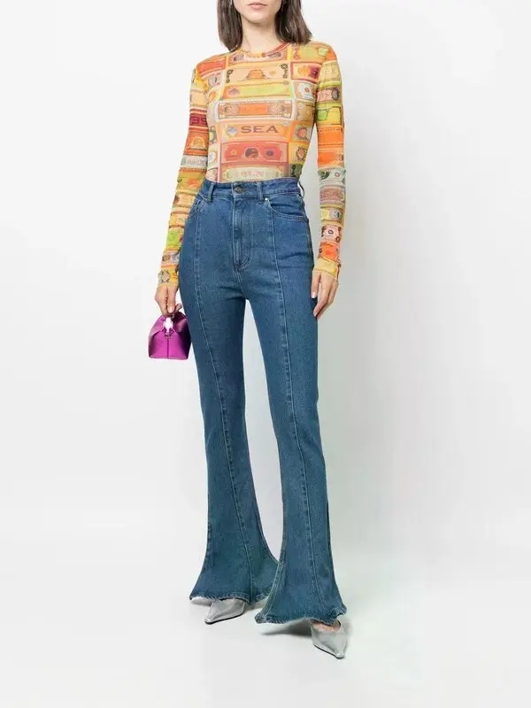 JEAN PAUL GAULTIER 2000s Graphic-print Semi-sheer Long-sleeve T-shirt