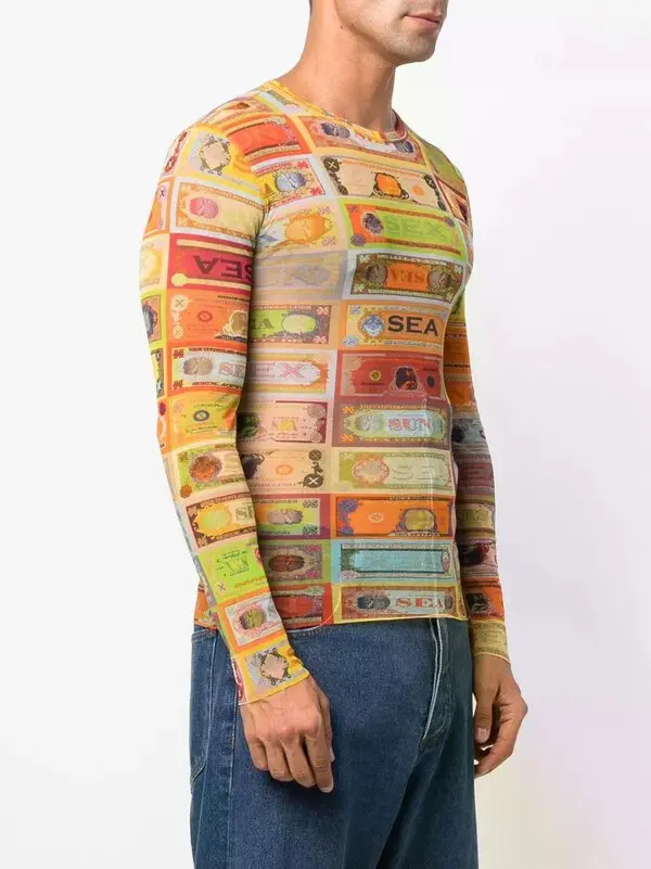 JEAN PAUL GAULTIER 2000s Graphic-print Semi-sheer Long-sleeve T-shirt