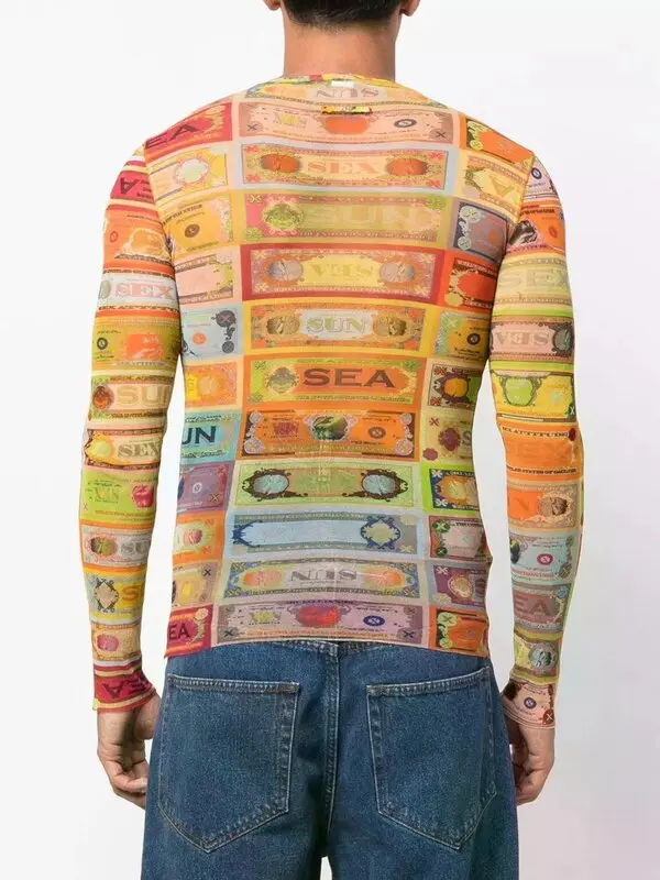 JEAN PAUL GAULTIER 2000s Graphic-print Semi-sheer Long-sleeve T-shirt