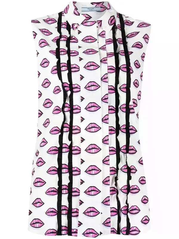 Prada Kiss Print Sleeveless Shirt - White