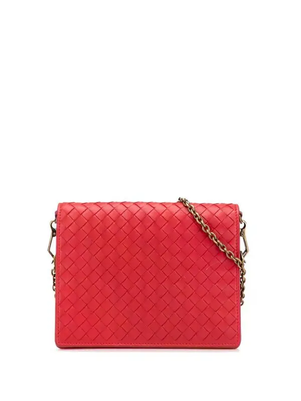 Bottega Veneta Nappa Intrecciato Wallet On Chain Crossbody Bag - Red